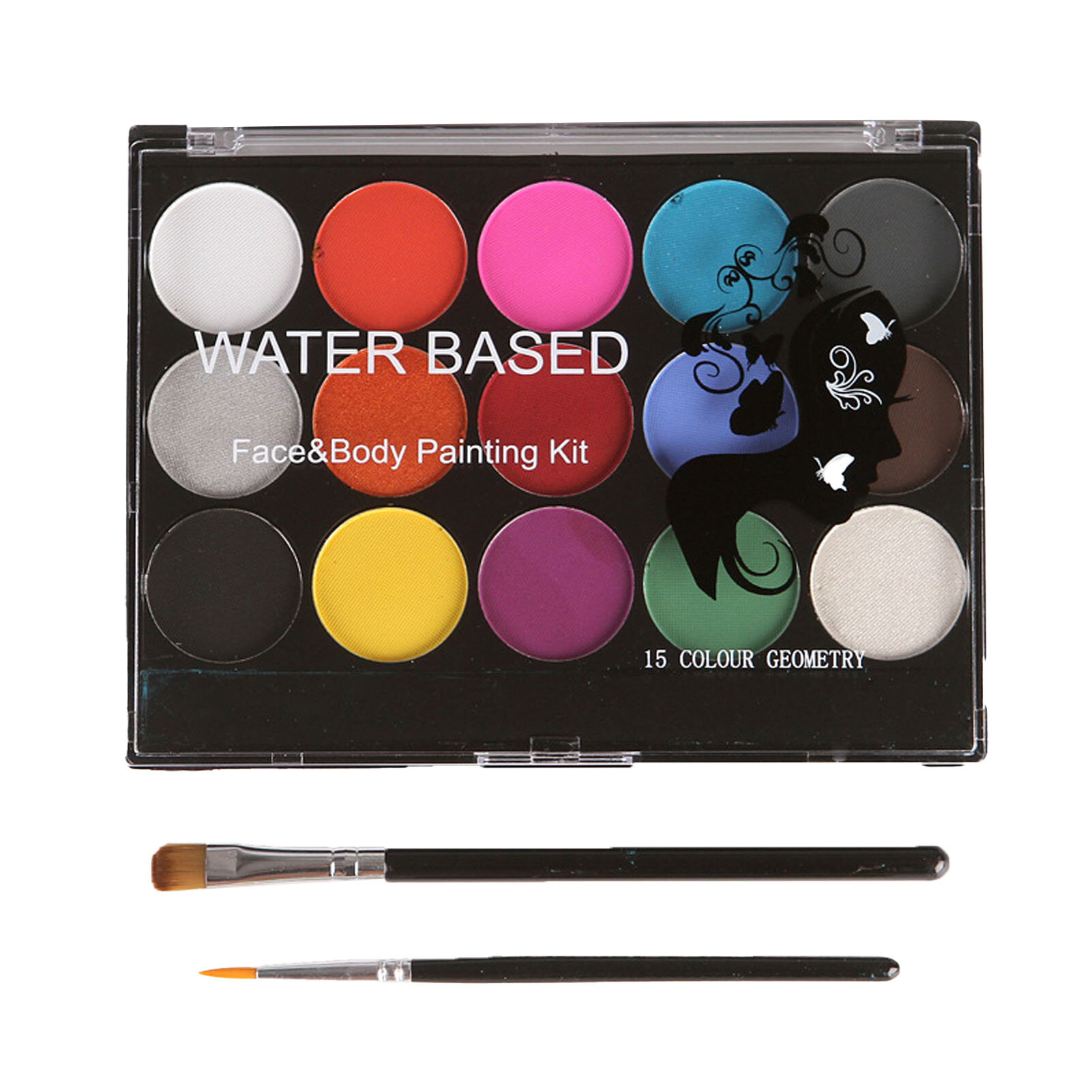 Палитра для рисования на теле из 15 цветов, перламутровая, экологичная краска для лица и тела с 2 кисточками для взрослых