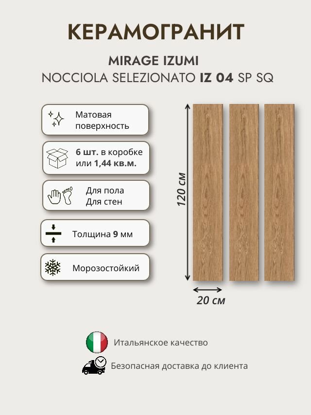 Керамогранит MIRAGE IZUMI Nocciola Selezionato IZ 04, 20x120, под дерево, 1,44 кв. м (6 шт в упак)
