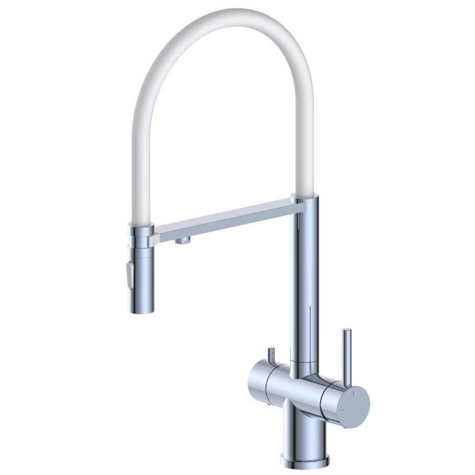 Смеситель для кухни VATTENDORF VF-0022F-CR(MW) (хром/белый) c гибким изливом под фильтр
