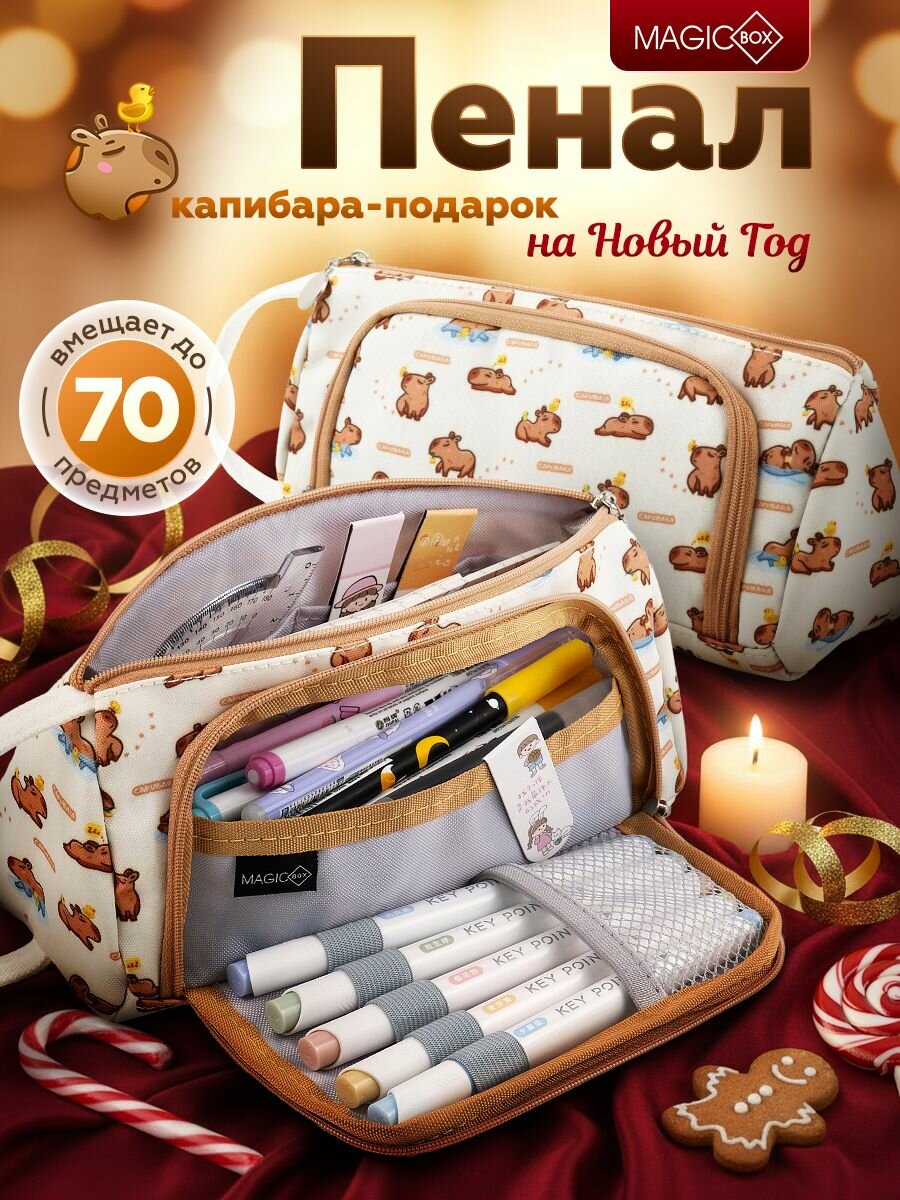 Пенал школьный для девочек и мальчика MAGIC BOX Капибара, косметичка для подростка, новогодний подарок для детей