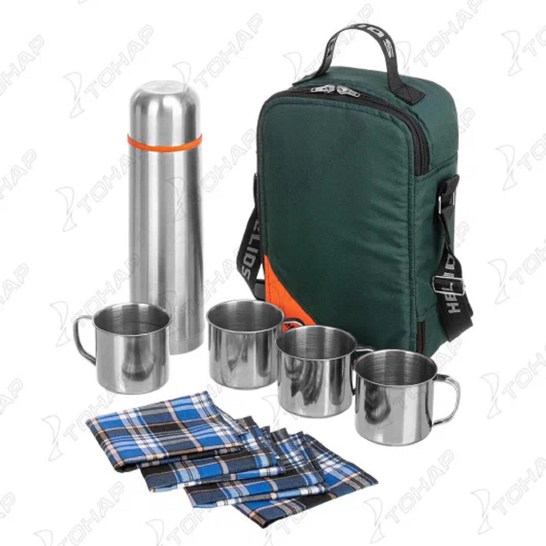 Набор для пикника HELIOS HS-N4T-G, на 4 персоны, нержавеющая сталь, серебристый