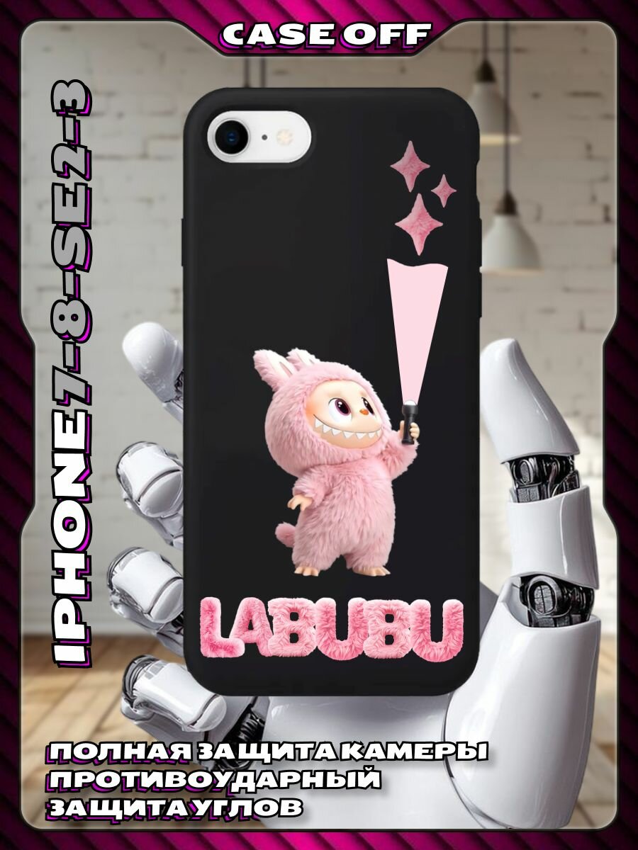 Чехол ZiART (Labubu 2 / Лабубу 2) на iPhone 7-8, SE 2020-2022 силиконовый, с защитой камеры, черный
