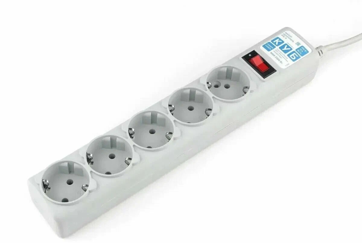 Сетевой фильтр 5х1.8м с заземл. 10А IP20 2.2кВт ПВС 3х0.75 с выкл. с индикатором серый Power cube SPG-B-6