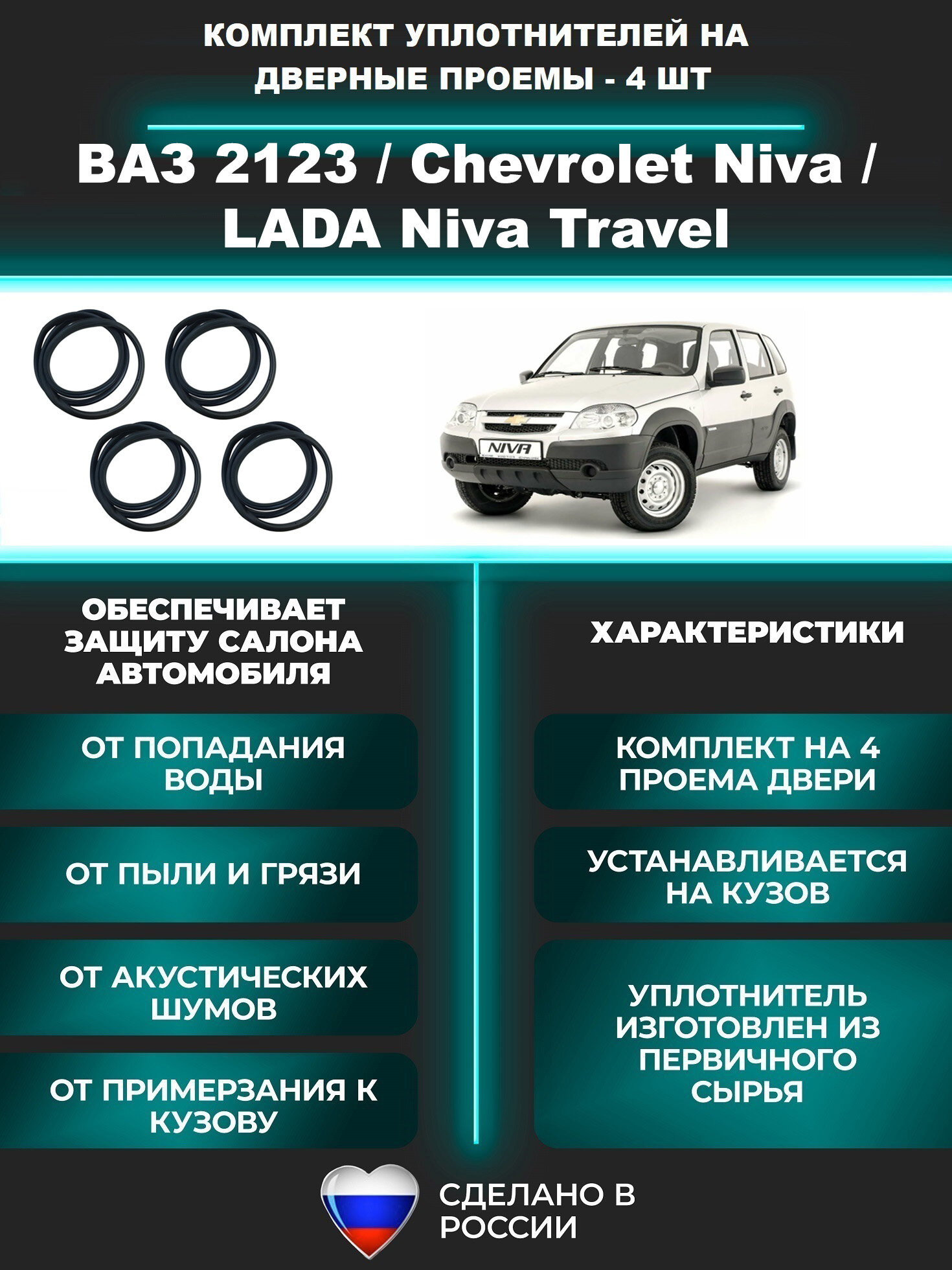 Комплект уплотнителей проема дверей на ВАЗ 2123 / Chevrolet Niva / LADA Niva Travel / Нива Шевроле
