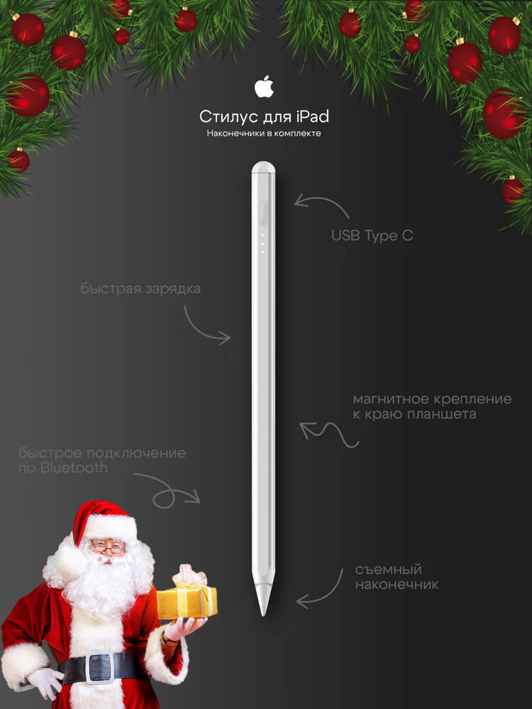 Стилус для iPad 2018, 2019, 2020, 2021, 2022 + 3 наконечника / Сенсорная ручка для планшета iPad