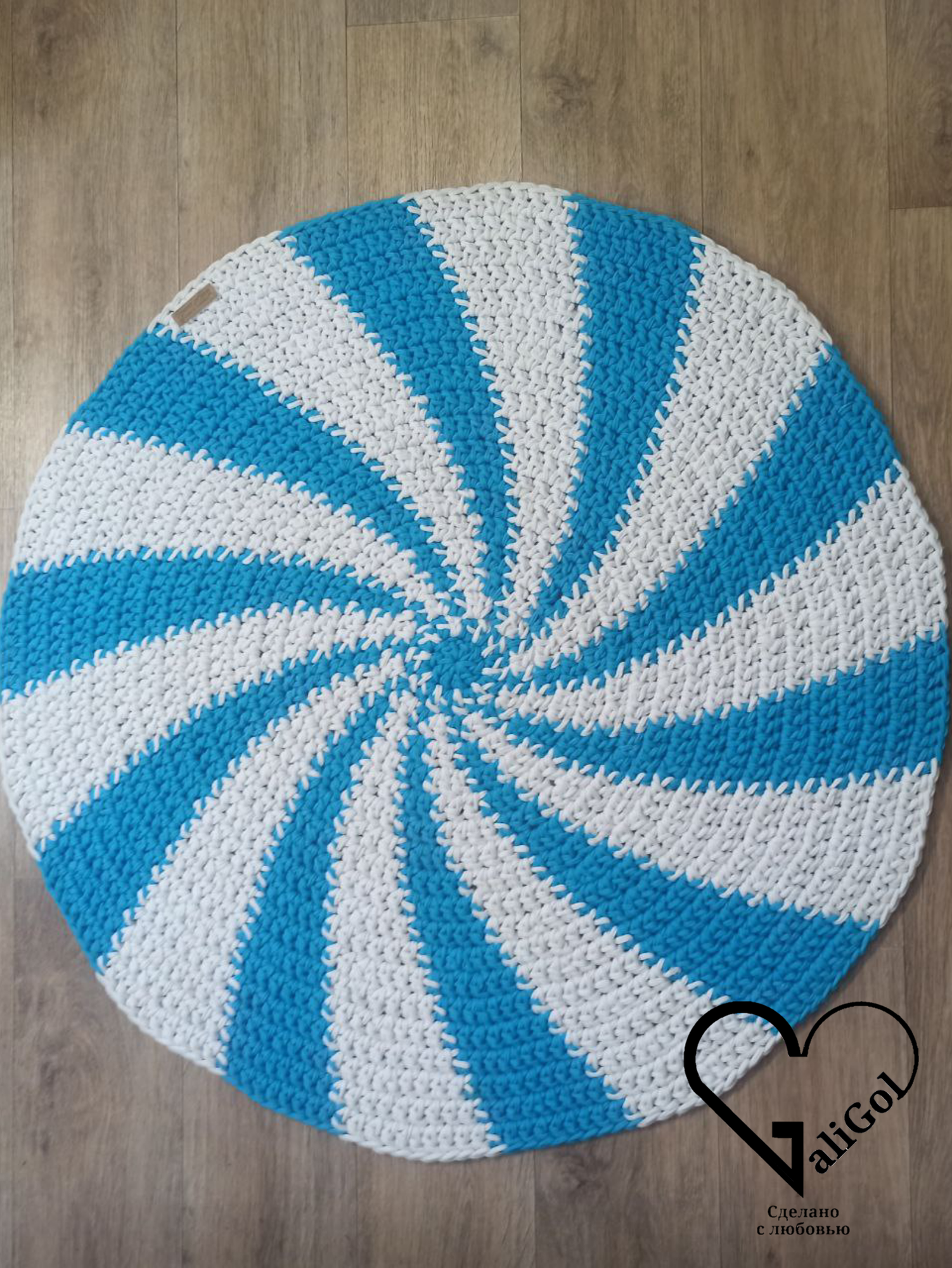 Эко коврик. Круглый вязаный хлопковый ковер, ручной работы для гостиной, спальни, детской, прихожей, ванной и бани.