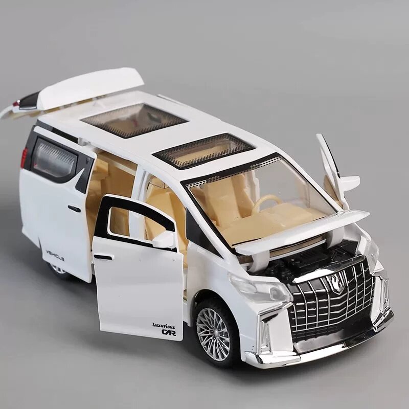 Набор игрушечных машинок 6-дверный Toyota Alphard с звуком и светом, белый, устойчивый к падению, для мальчиков, 10см x