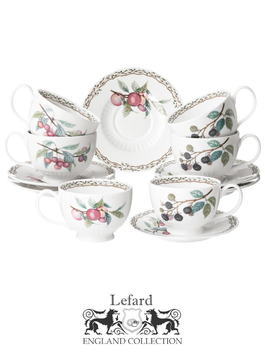 Набор чайных пар Lefard Фруктовый сад, 12 предметов 6 персон, 260 мл, фарфор