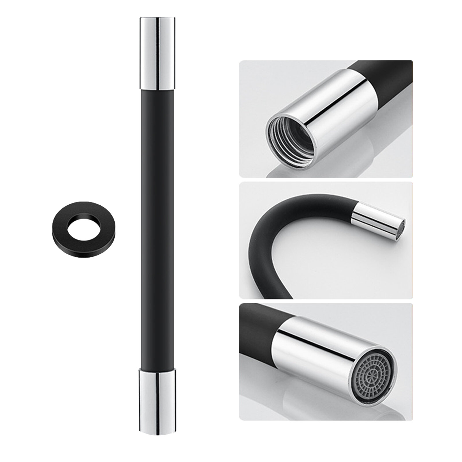 360 Degree Faucet Sprayer Extension Hose Silicone Extension Tube с герметичной прокладкой, пузырьковым насадком, гибким extender, Orange Black White, 20cm 30cm 50cm, Silicone Stainless Steel Copper, G1/2, для кухни ванной комнаты дома ресторана