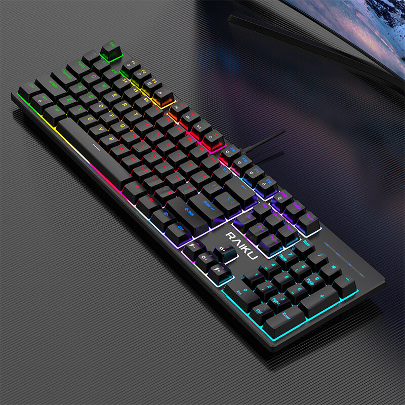 Набор механической клавиатуры, мыши и наушников в стиле стимпанк с синими клавишами для игр и офиса Цвет：Черная