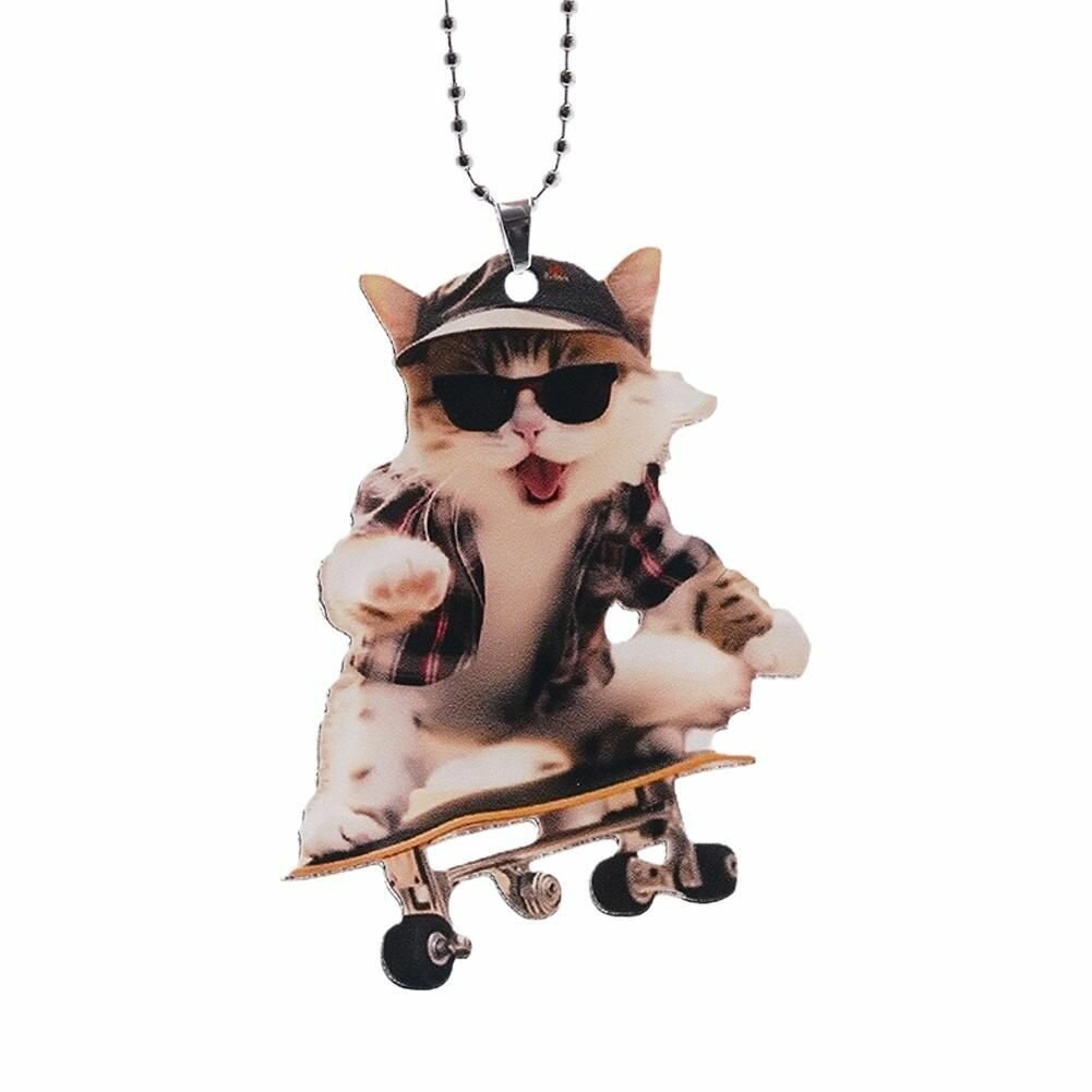 2D акриловые Подвеска Скейтборд Кот, подходят для автомобилей, сумок, ключей и т. д.