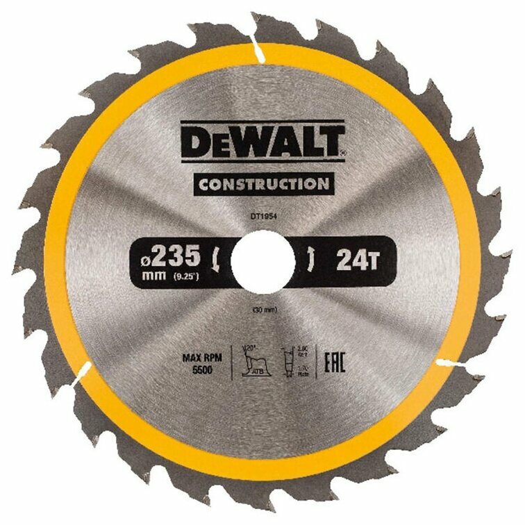Пильный диск по дереву DeWalt Ф235/30 24 ATB +5°DT1954-QZ