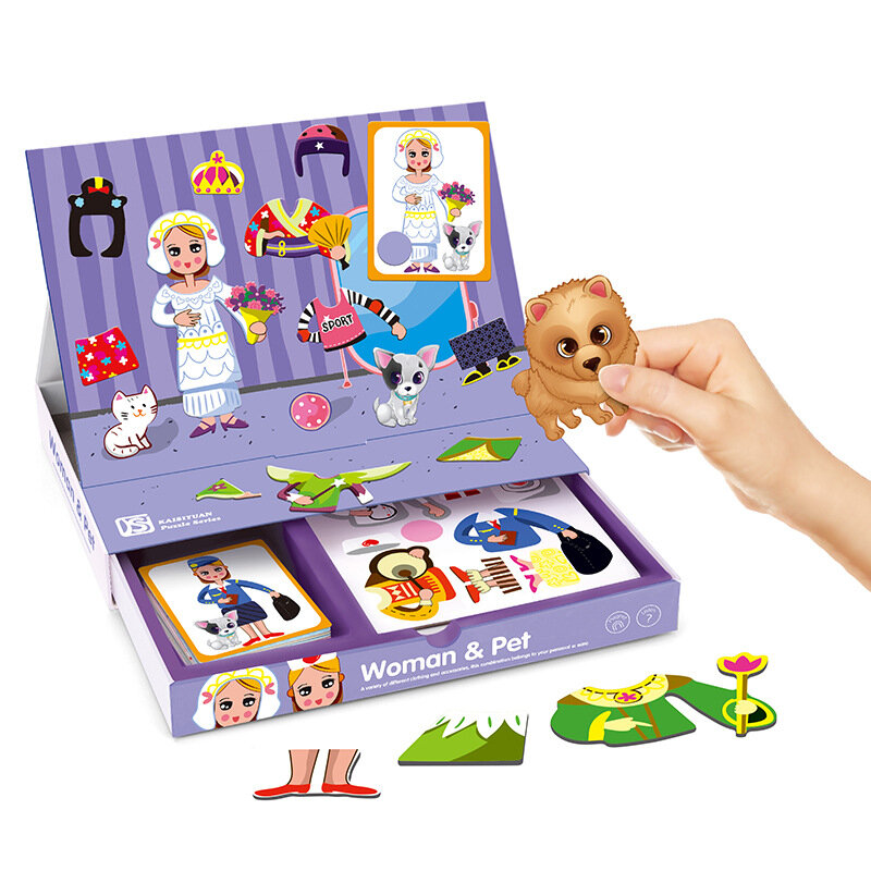 Магнитный коллаж "Девушка и ее питомец" 8 карт и 43 магнитных аксессуара