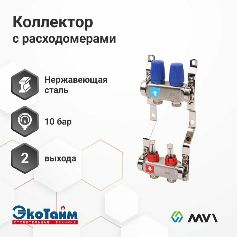 Коллектор MVI из нержавеющей стали в сборе с расходомерами 2 выхода / контура / отвода