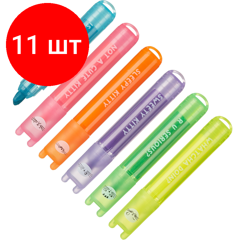 Комплект 11 упаковок, Набор текстовыделителей M&G SO MANY CATS мини 6цв аромат AHM22574
