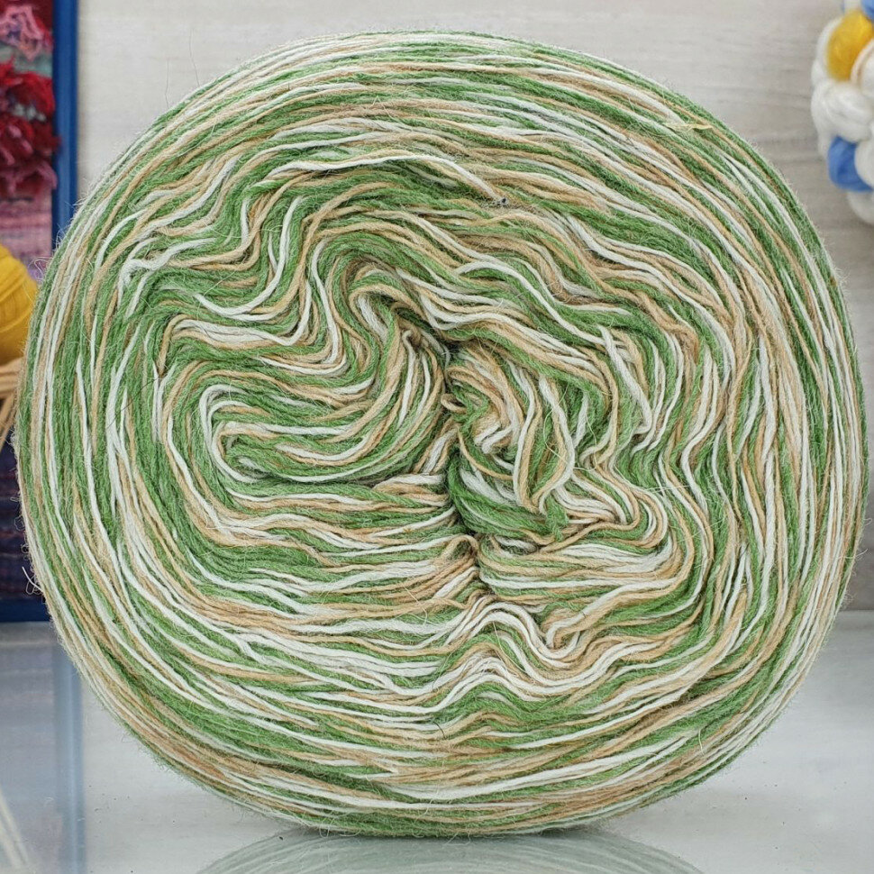 Пряжа Рассказовская ангорка меланж 40 зелен/белый/бежевый (2 мотка)