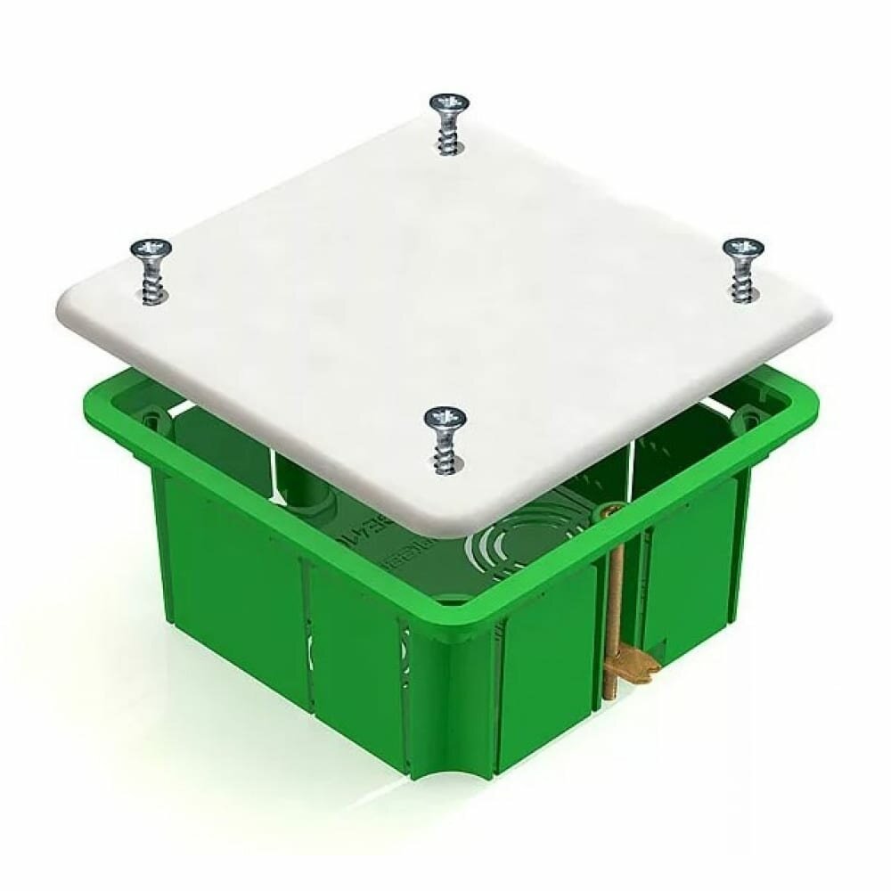 Коробка распределительная монтажная для скрытой установки Greenel 92х92х45мм для полых стен с металлическими зажимами, зеленая GE41021