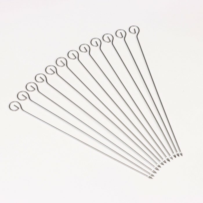 Набор шпажек - шампуров для шашлыка, 12 шт, 30 см, рукоять - кольцо, металлические