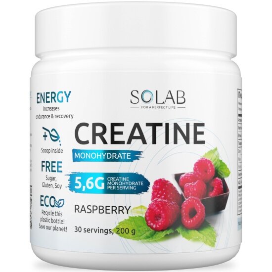 Креатин Solab БАД Creatinе monohydrate Малина 200 гр.