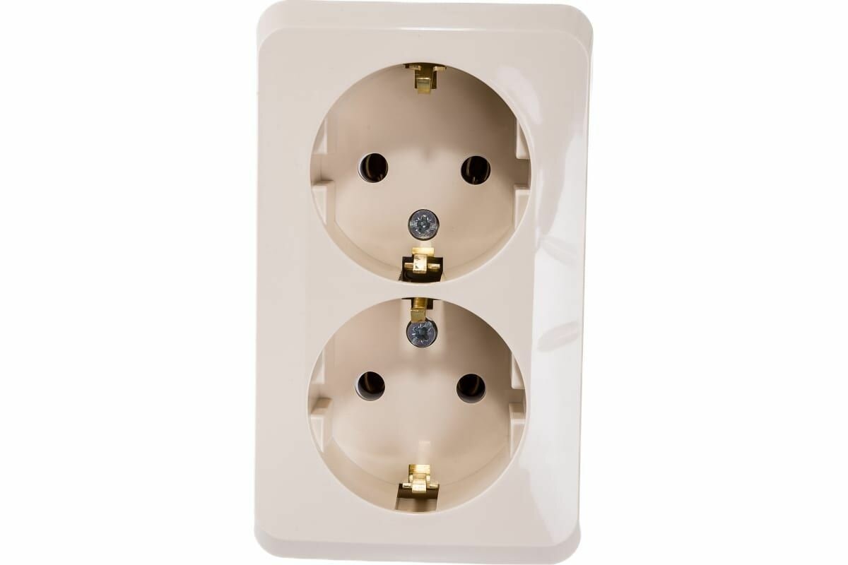 Розетка двойная открытой установки этюд с заземлением, без шторок, 16А, 250B, кремовый, Россия, Schneider Electric