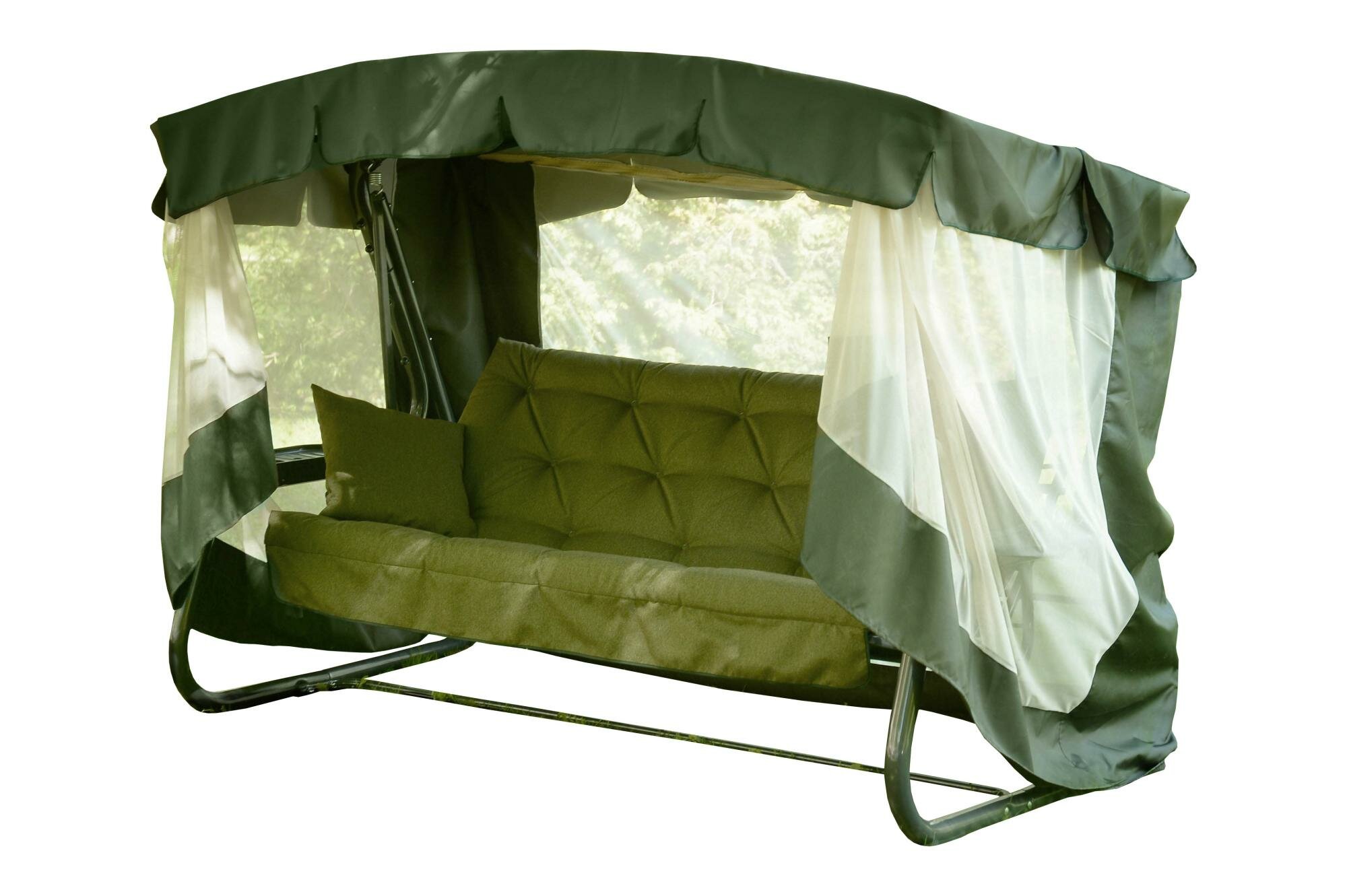 Качели садовые 4-х местные Мебельторг Саванна Каркас черный муар/Зеленый без рисунка