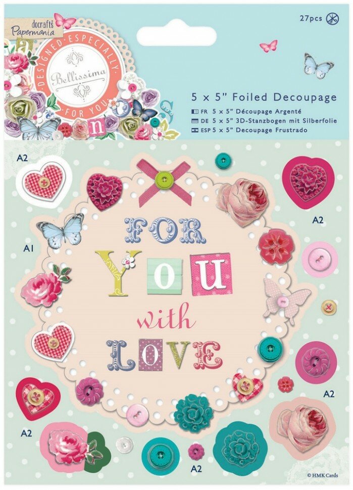 #PMA169111 Набор бумаги с высечкой "Цветы" Bellissima 12.7 х 12.7 см Docrafts 1 лист