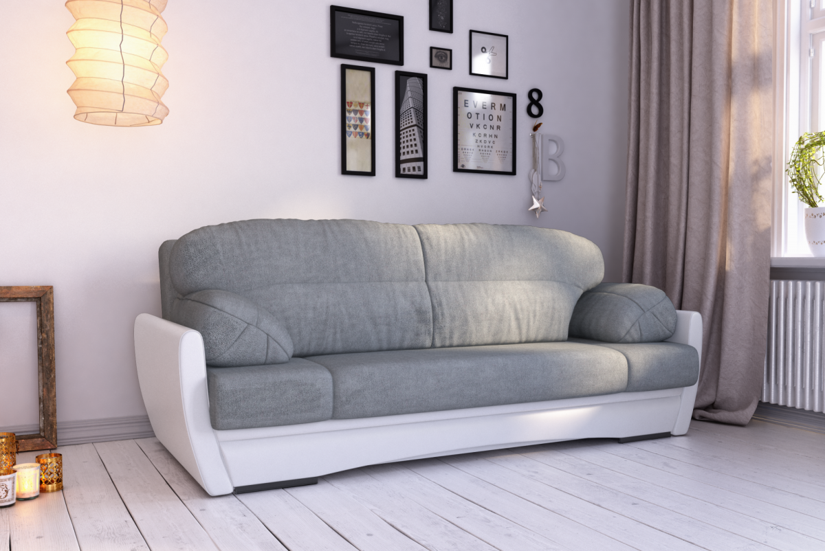 Диван прямой DiHall "Монро", раскладной механизм, экокожа, серый/белый