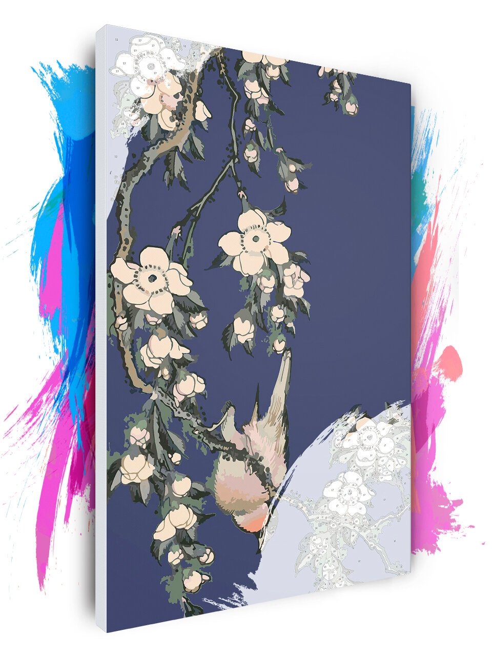 Картина по номерам на холсте Сакура и птица, 40 х 60 см