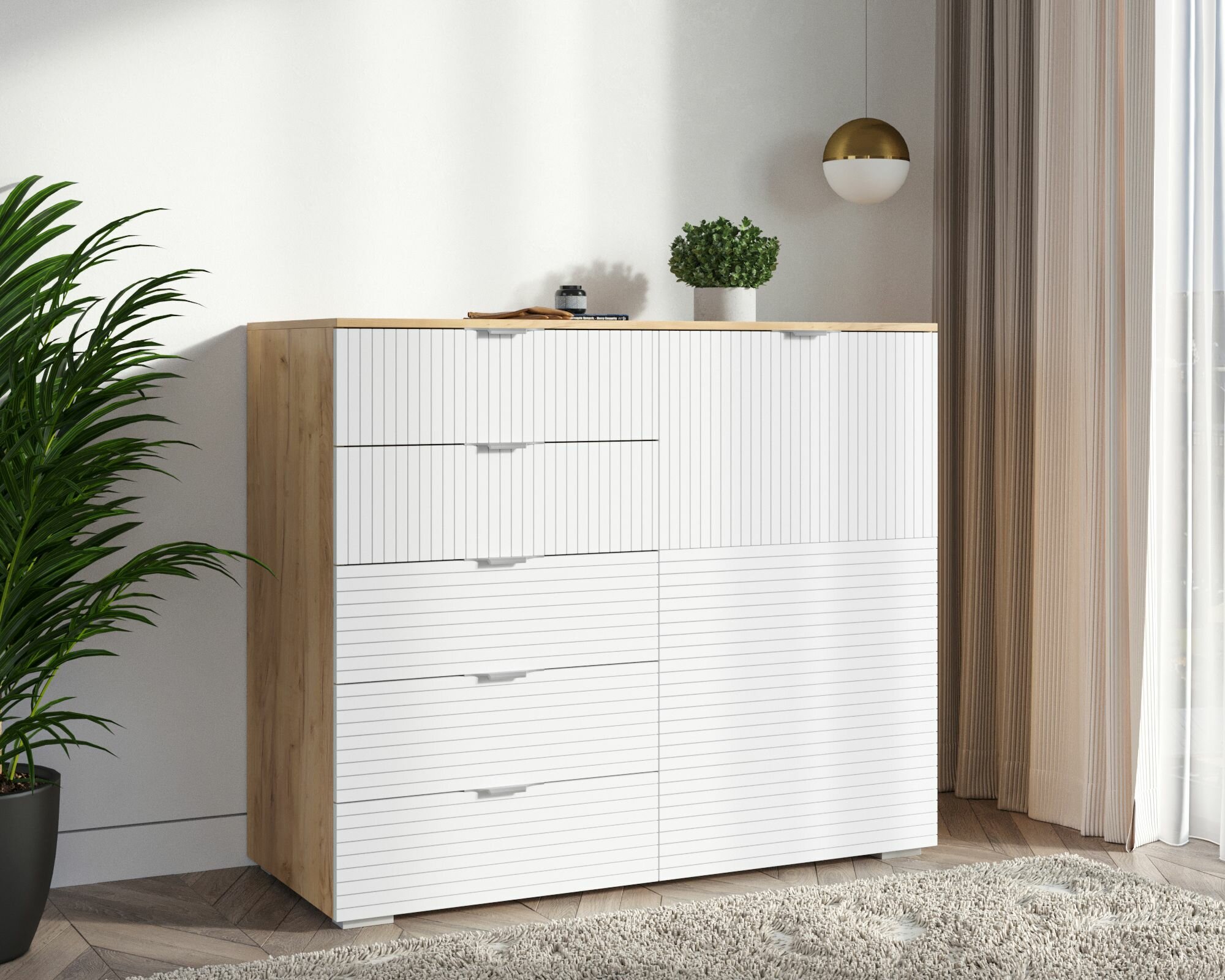 Комод для вещей "Аметист 5" 120х100х50, дуб крафт золотой / лотос