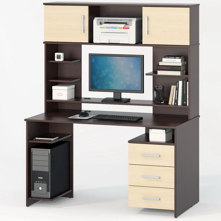 Стол компьютерный Вента-4 правый Венге - Дуб молочный