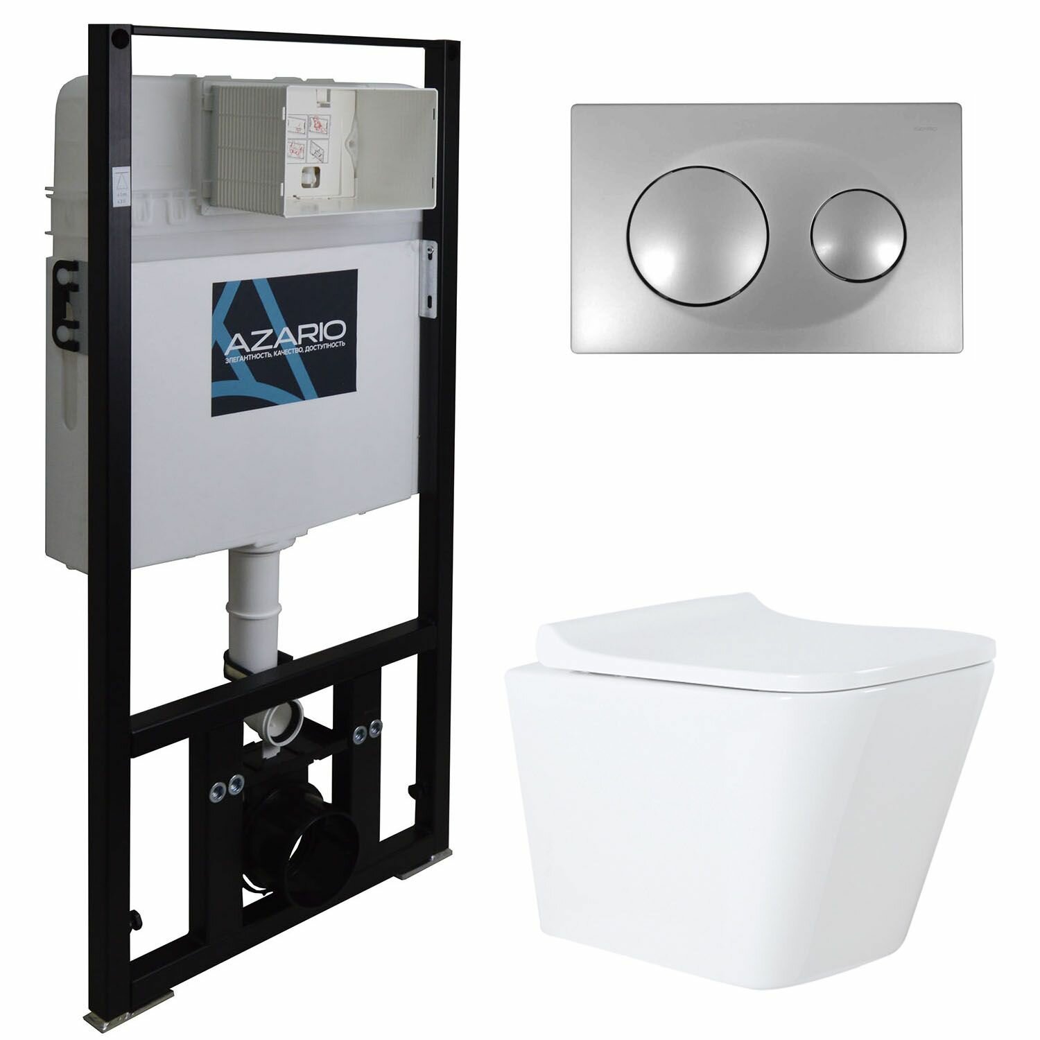 Инсталляция с унитазом комплект 3 в 1 AZARIO BETA: инсталляция + унитаз Teramo + кнопка смыва AZ-8010-1000+AZ-8200-0011+AZ-0052
