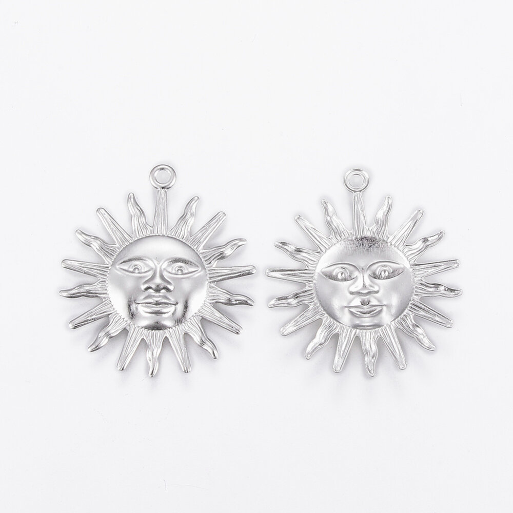 Подвеска, 25х22х1.5мм, лицо солнышка, базовый материал - нержавеющая сталь, без покрытия, 20 шт.