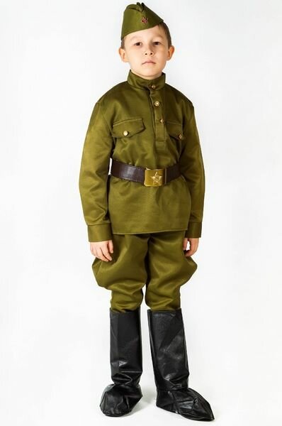 Костюм Солдатик в галифе в комплекте гимнастерка, и брюки галифе, ремень, пилотка, накладки на обувь. Размер 152