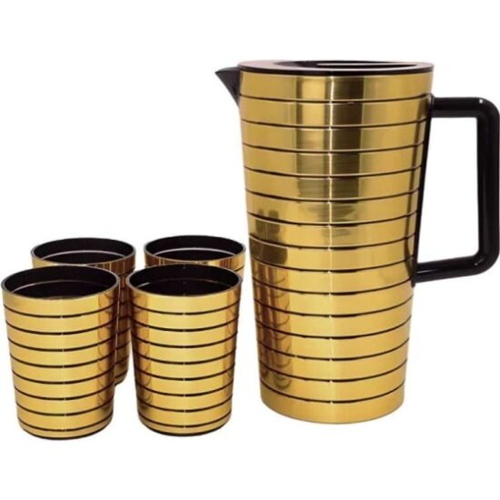 Кувшин Homium Kitchen, с 4 стаканами, цвет черный/золотой (set01jug4glasses)