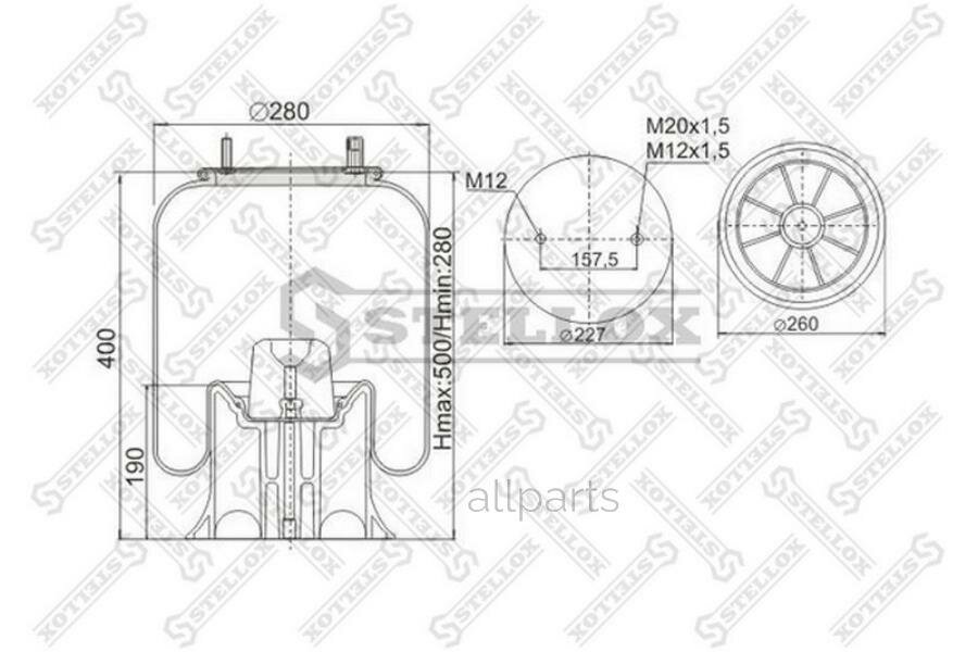 STELLOX 9041592SX пневмопод. со стак. !4159NP09 порш. пласт. 1шп. M12 1шп-шт. M12/20x1.5 1отв. M12x1.75 \SMB