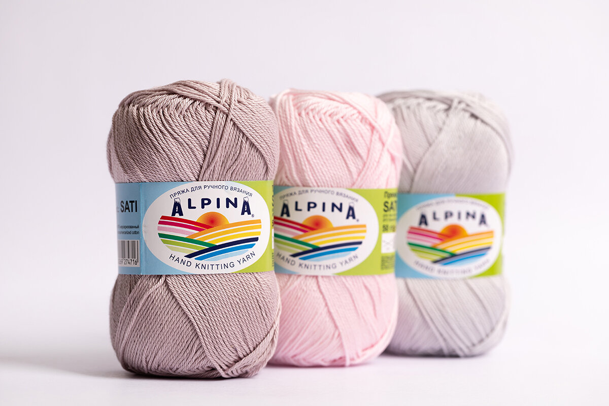 ALPINA SATI 100% мерсеризованный хлопок, 50 г, 170 м, пряжа для вязания и рукоделия цвет №001 белый (1шт)