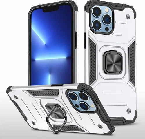 Противоударный чехол для iPhone 12 SHOCKPROOF * iPhone 12 Pro SHOCKPROOF с магнитным кольцом-подставкой серебристый