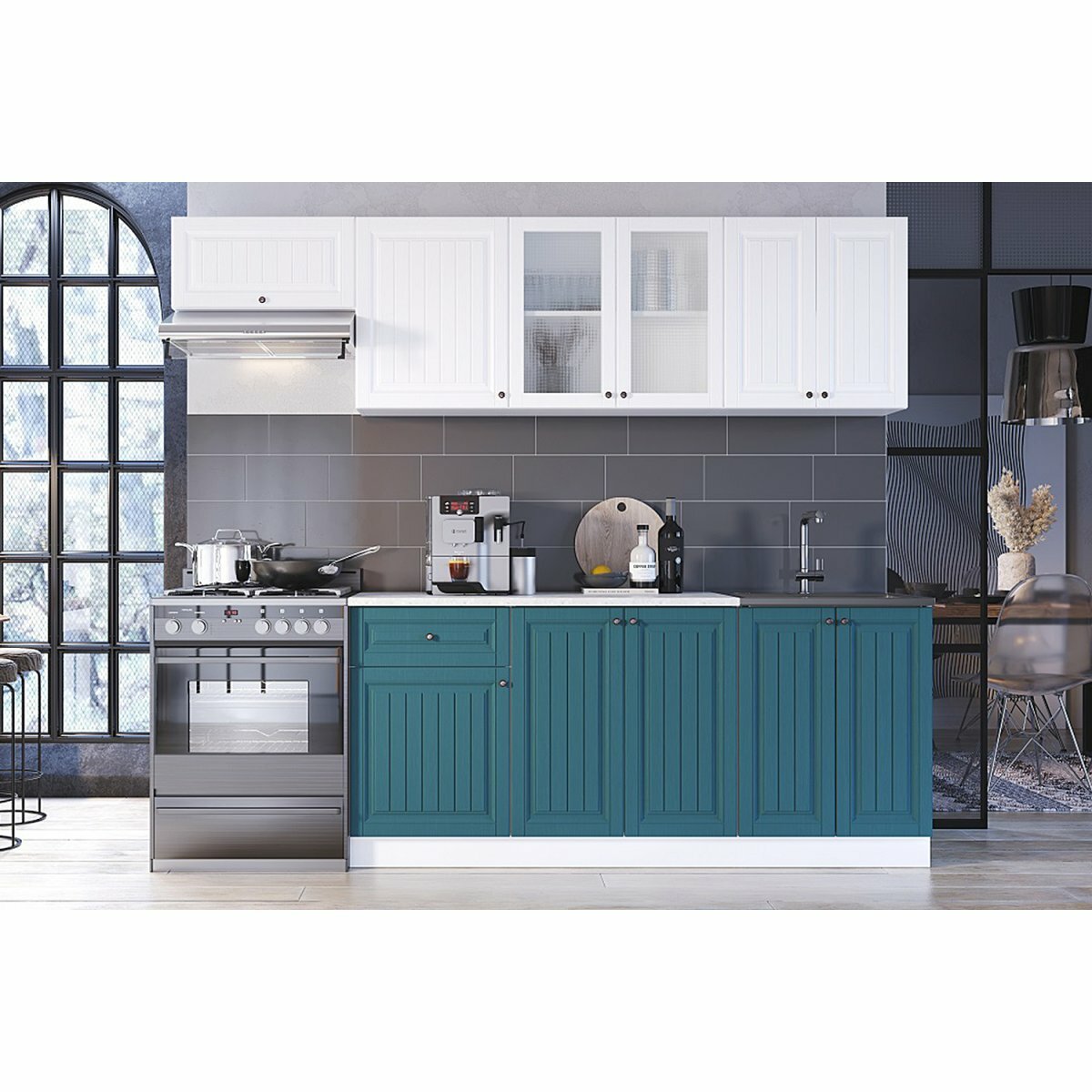 Кухня " Хозяюшка " 2,4 метра цвет фасадов акация белая-моренга , ЛДСП, МДФ