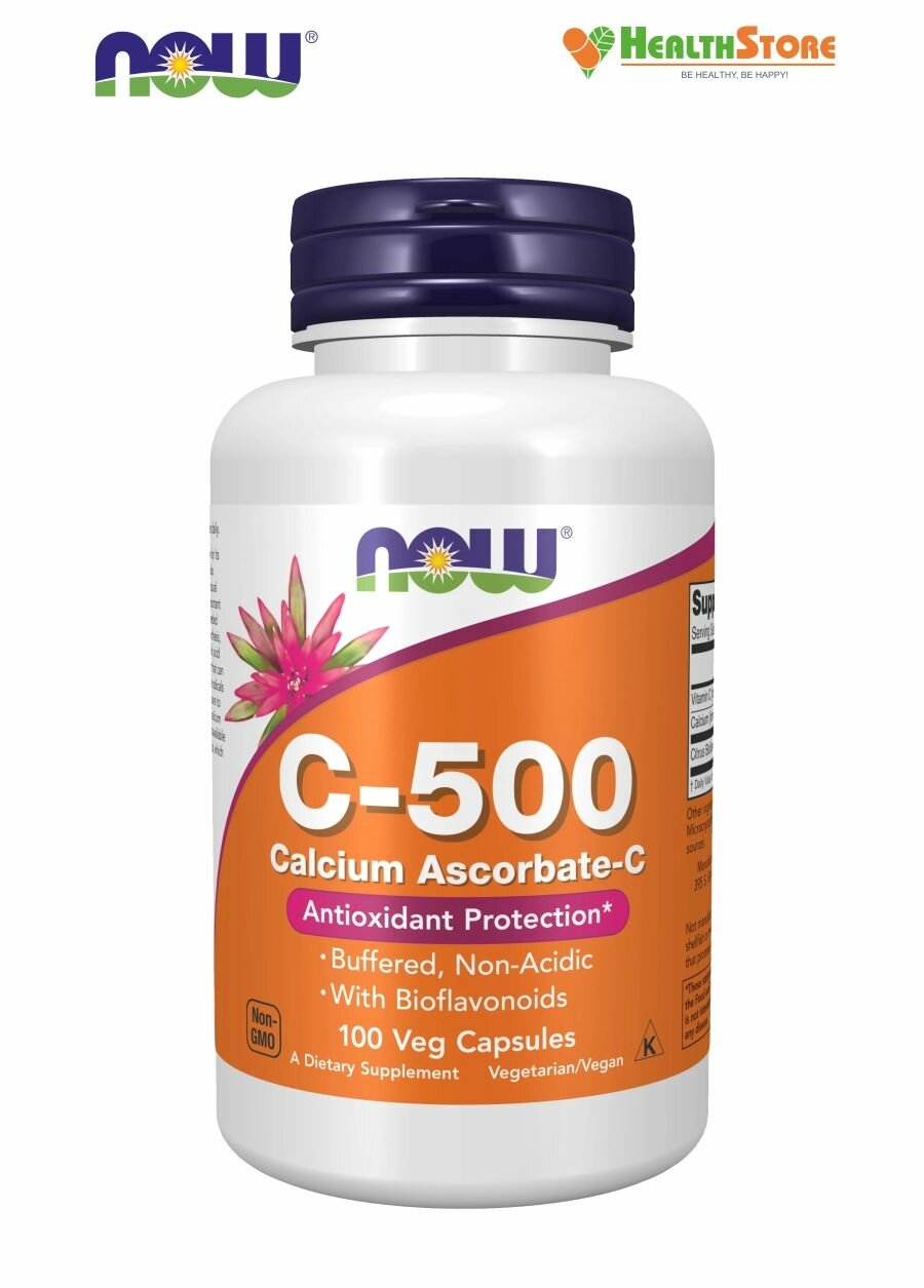 NOW C-500 Calcium Ascorbate-C 100 капсул Витамины спортивные "Витамин С-500 аскорбат кальция витамин ц" ("Vitamin C-500 Calcium Ascorbate Capsules")