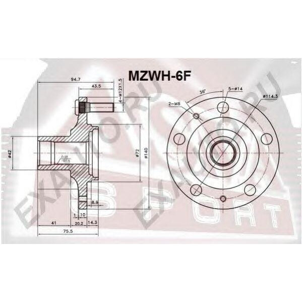 Ступица колеса передняя для автомобиля Mazda, ASVA MZWH-6F (1 шт.)