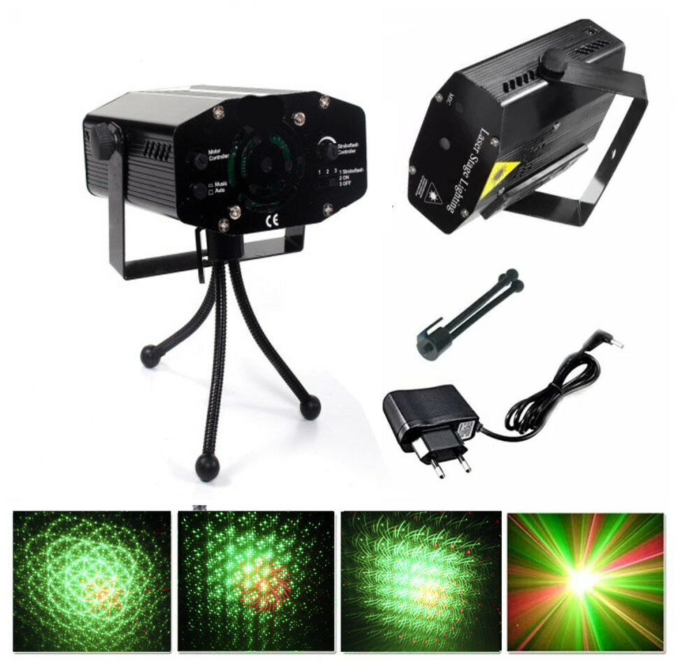 Диско-лазер напольный ATA-103 (красный + зеленый цвет + строб) 50/100мВт (адаптер 220V) - 1 шт.