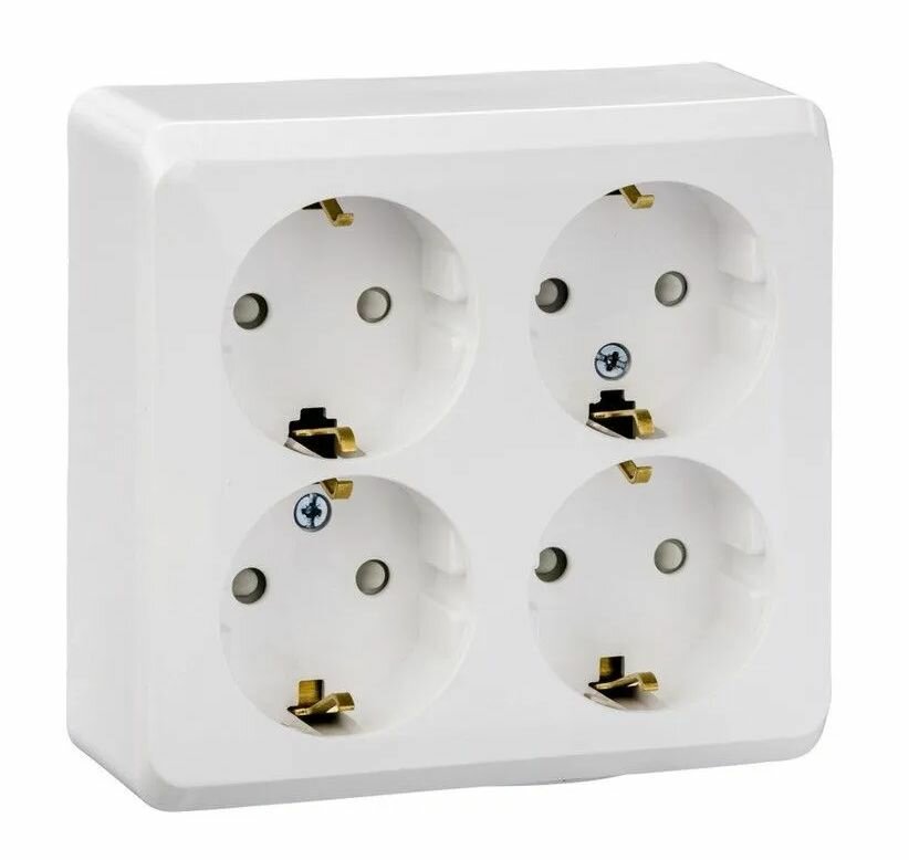 Розетка четырехместная накладная Этюд Schneider Electric белая с заземлением и с защитными шторками для открытой проводки в сборе PA16-208B 1 шт