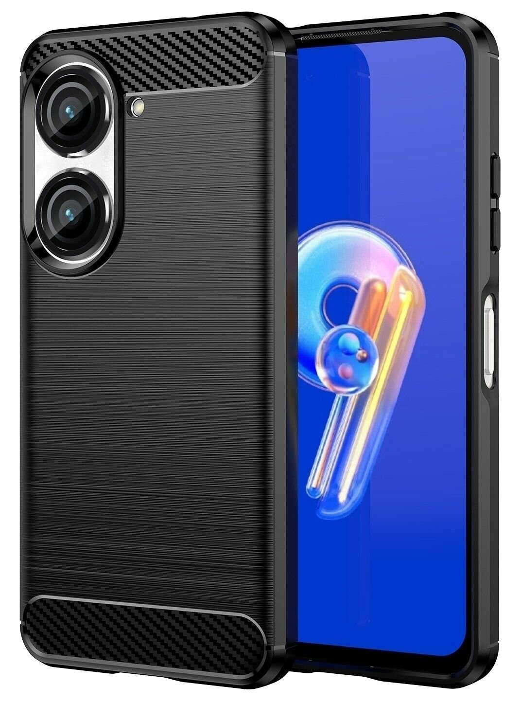 Чехол для ASUS Zenfone 9 силиконовый карбон сталь чёрный