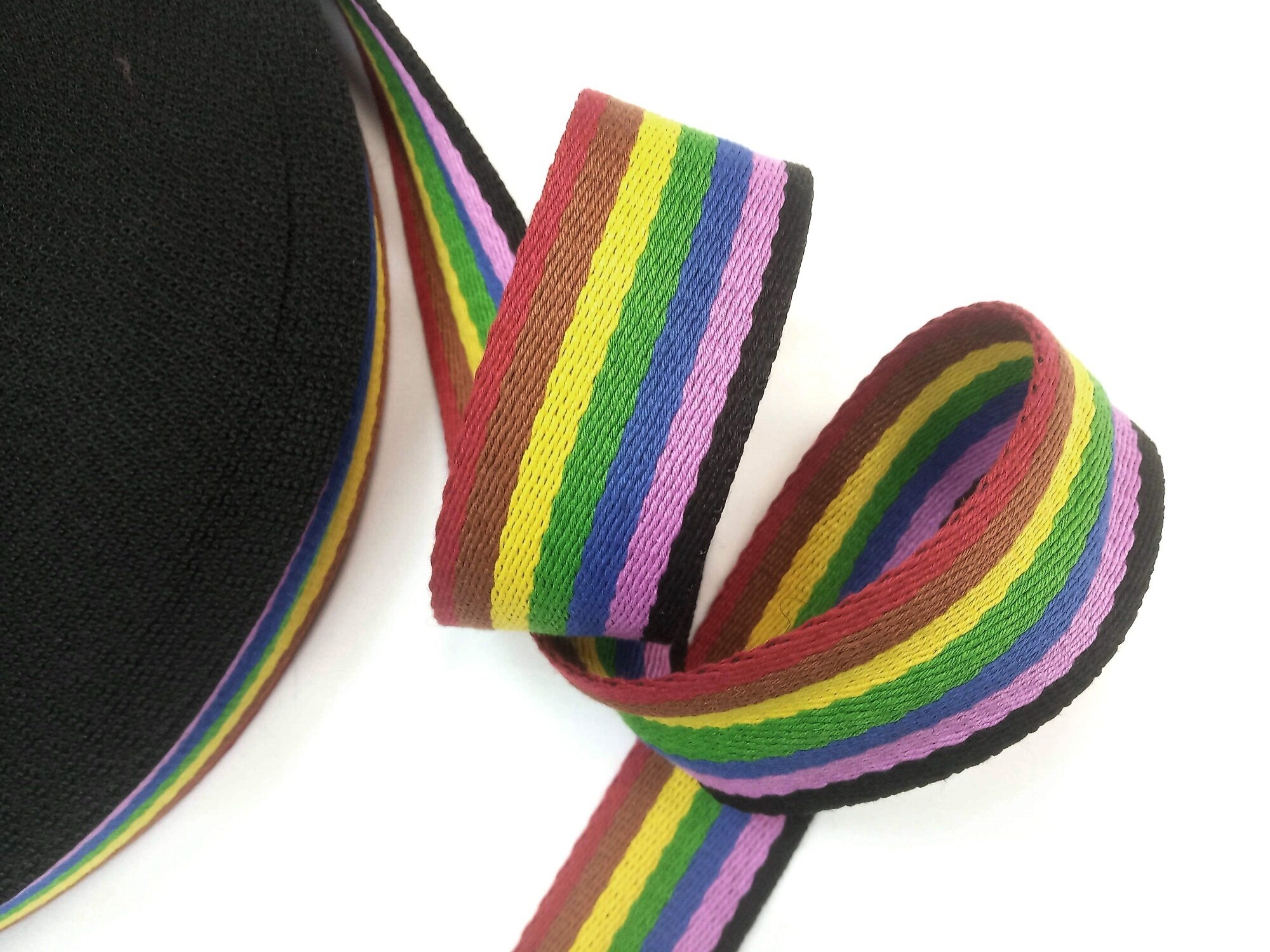 Стропа-лента ременная 38 мм, хлопок искусственный толщ. 2 мм, 5 метров, разноцветная, в полоску