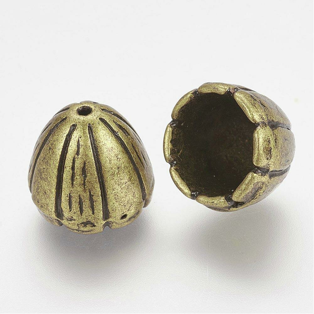 Конус, 10х9мм (внутренний размер 7мм), колокольчик, базовый материал - цинковый сплав, бронзового цвета с чернением, 1 шт.