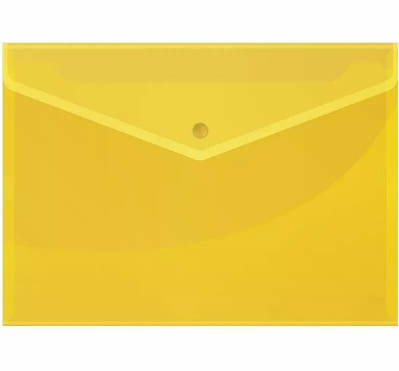 Папка-конверт на кнопке А3 с карманом для визитки, полупрозрачна, желтая, 2 штуки 180 мкм
