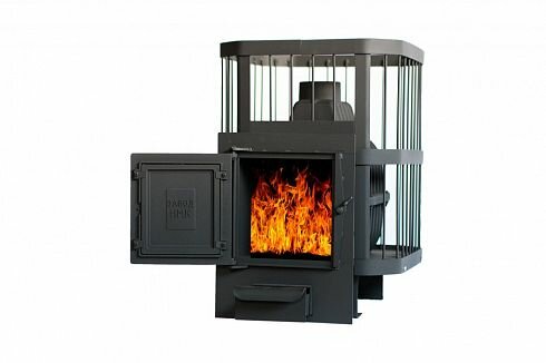 Печь дровяная для бани чугунная Сибирь-20 Универсальная чугунная дверца (Сетка)