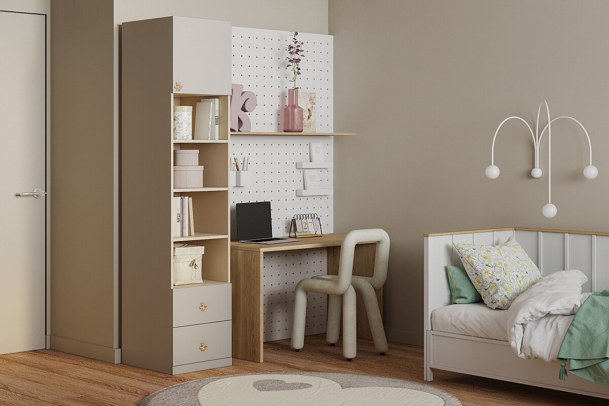 Пенал МебельЛэнд24 Скарабей Mini - 3 Кашемир 45x52x210 бежевый для одежды однодверный с 2 ящиками