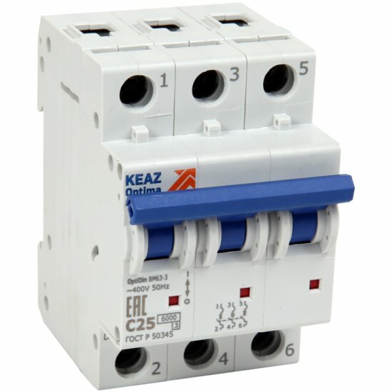 Автоматический выключатель Кэаз 3п D 63А 6кА OptiDin BM63-3D63-УХЛ3, 260818