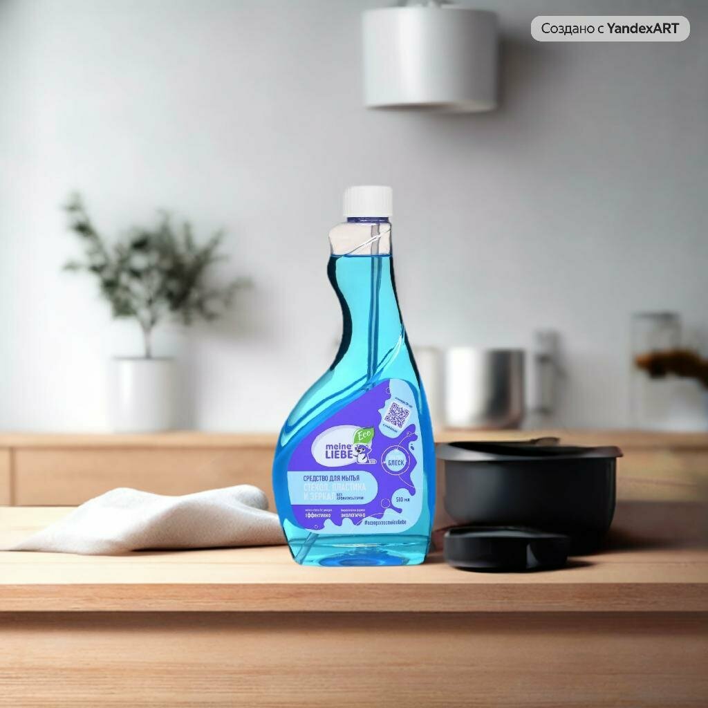 Средство для мытья стекол Meine Liebe, пластика и зеркал, сменная бутылка, 500 мл.